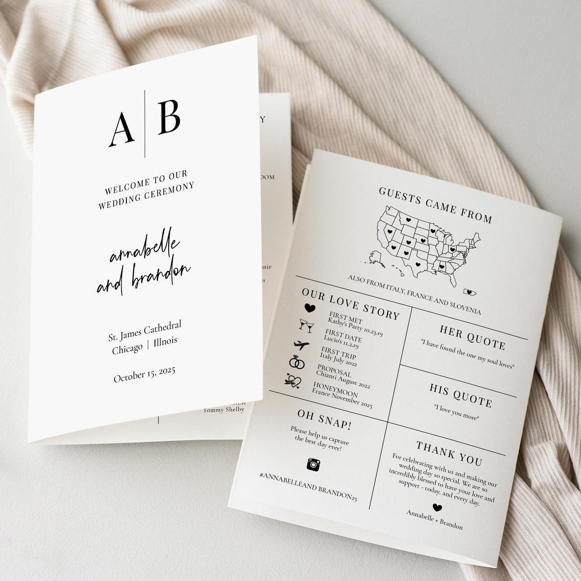 Monogram Wedding Infographic Folded Program, Bi Fold Wedding Schedule ...
