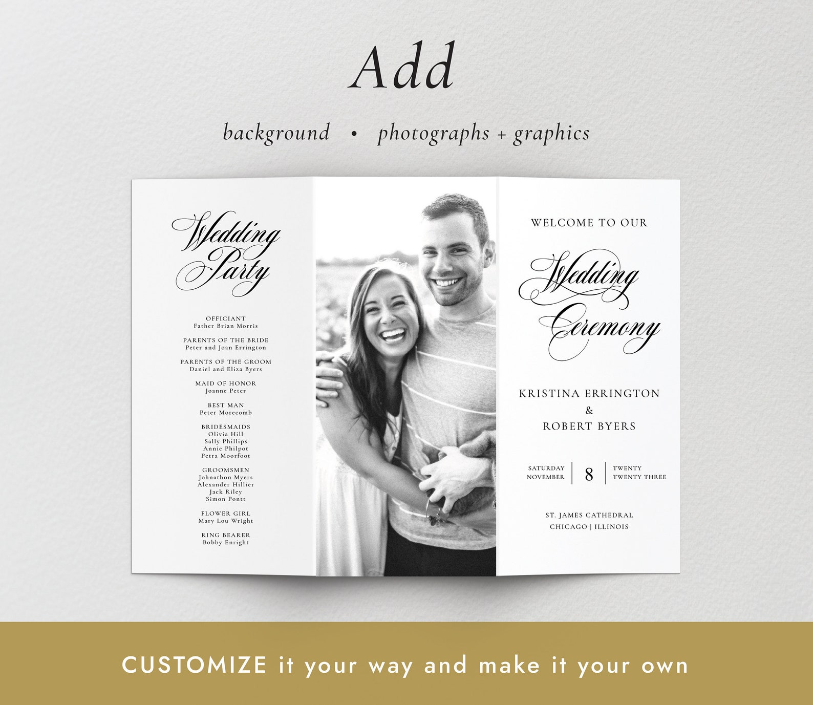 Tri-fold Wedding Program Template Trifold Program Catholic - Etsy