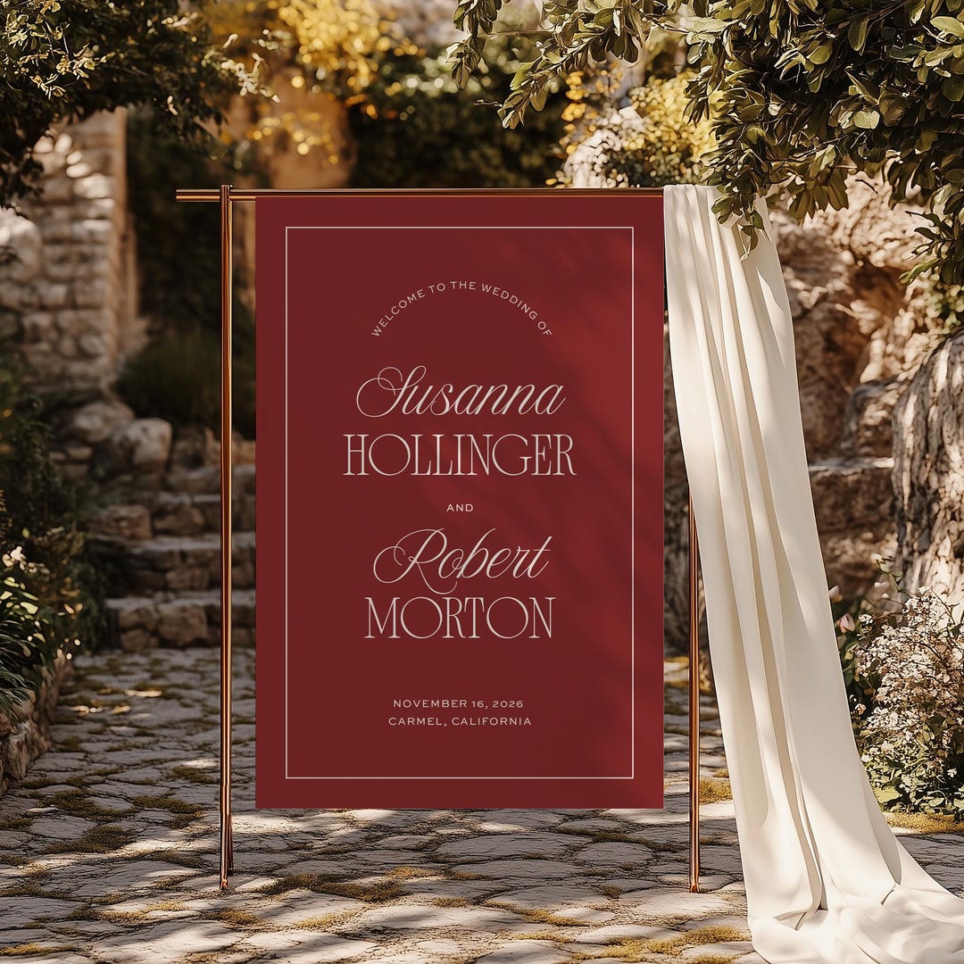 Old Money Wedding Welcome Sign, Wine Red DIY Template for Wedding Easel ...