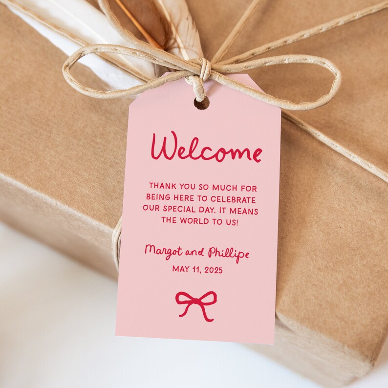 Bow Welcome Gift Tag Template, Printable Thank You Favor Tags for ...