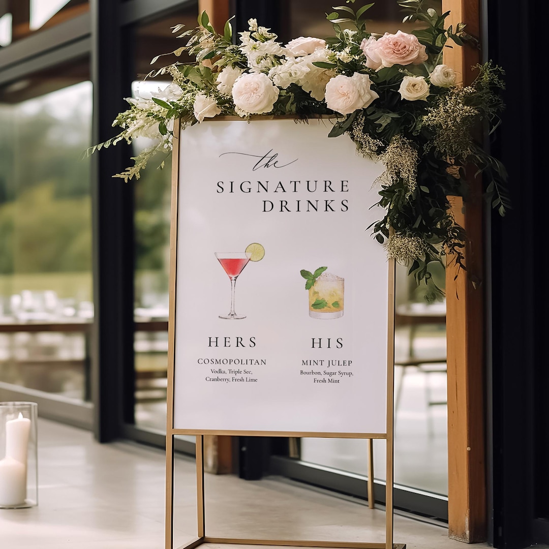 Classic Minimalist Signature Drinks Sign, Signature Cocktails Easel ...