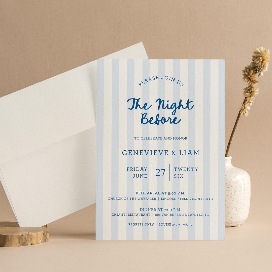 The Night Before Rehearsal Dinner Invitation, Preppy Stripes ...