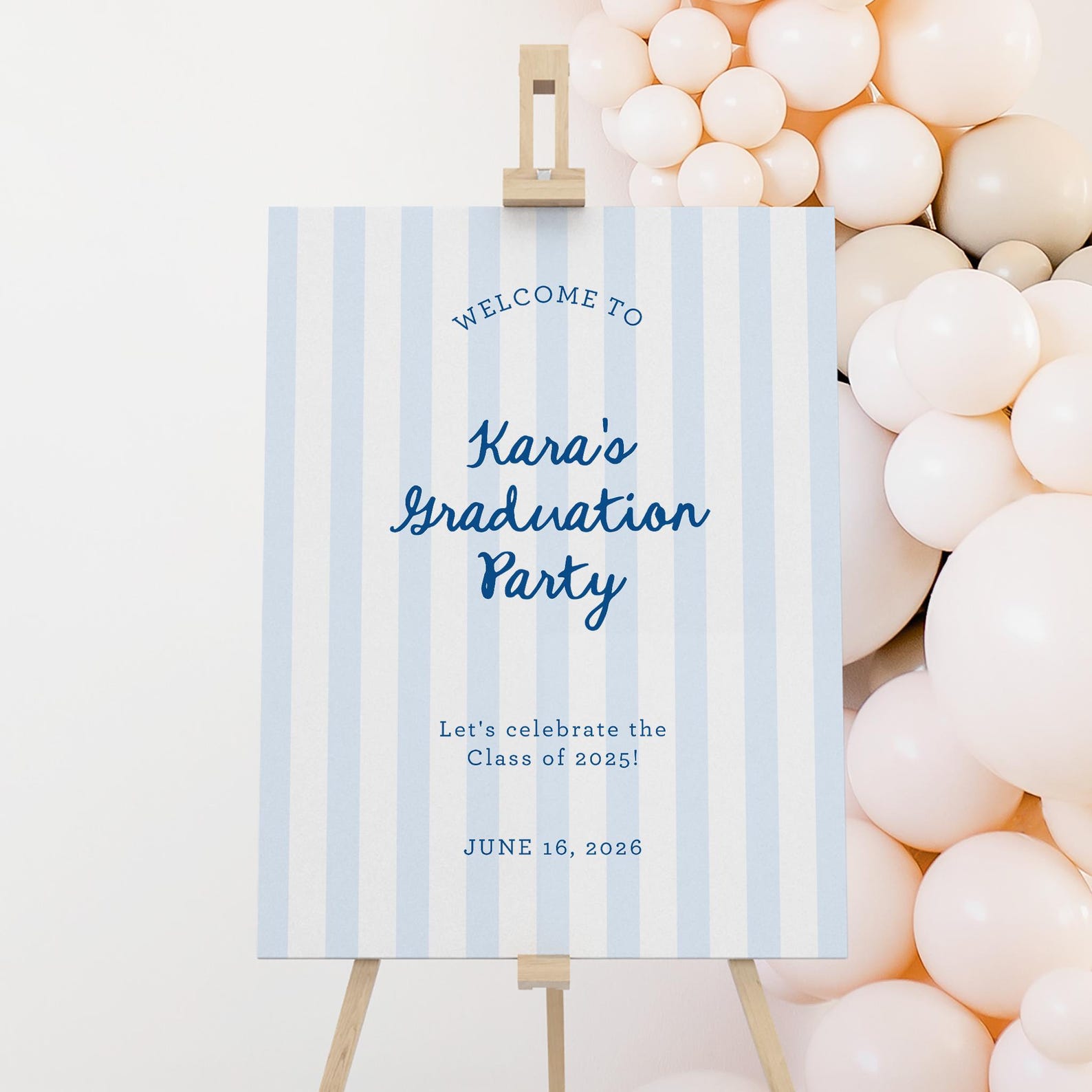 Preppy Stripes Graduation Welcome Sign, Striped Blue and White, DIY ...