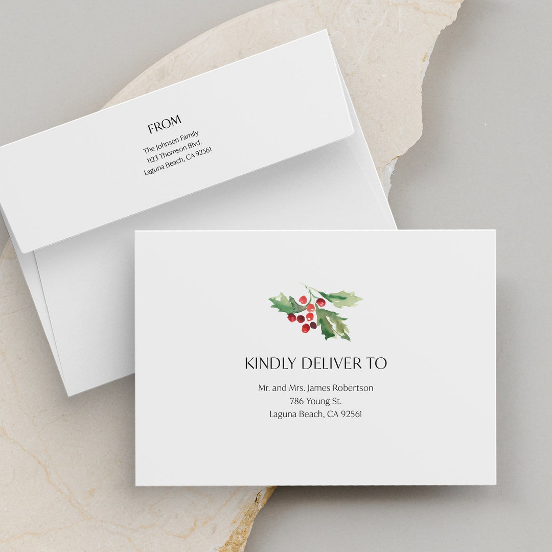 Christmas Holly Envelopes, Instant Download, Chic Minimalist DIY ...