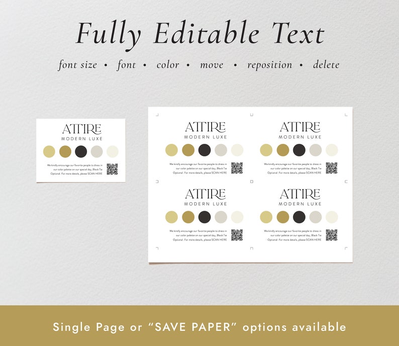 Modern Luxe Attire Card, QR Code Insert, Dress Code Indication ...