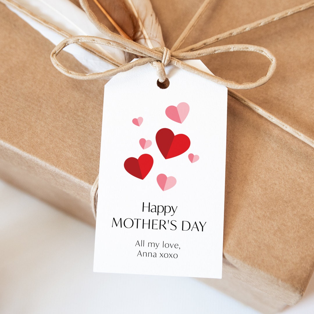Chic Mother's Day Gift Tag, Simple Hang Tag With Modern Red Hearts ...