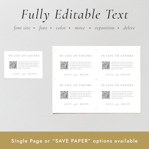 In Lieu of Favors QR Code Card, Classic Minimalist Charity Donation ...