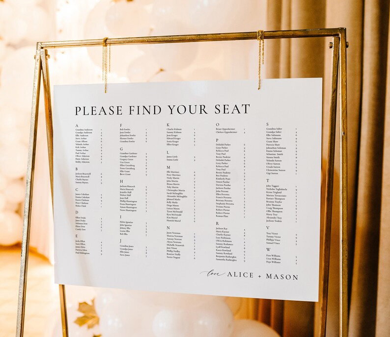 Alphabetical Seating Chart Template, Classic Minimalist Seating ...