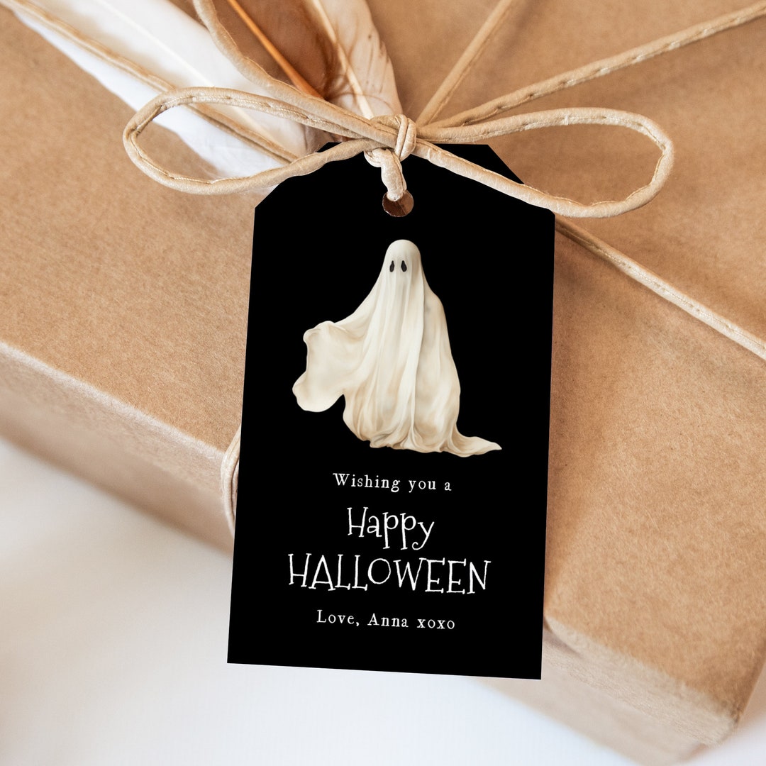 Kids Halloween Gift Tag Template, Ghoulish Ghost Hang Tag, Spooky ...