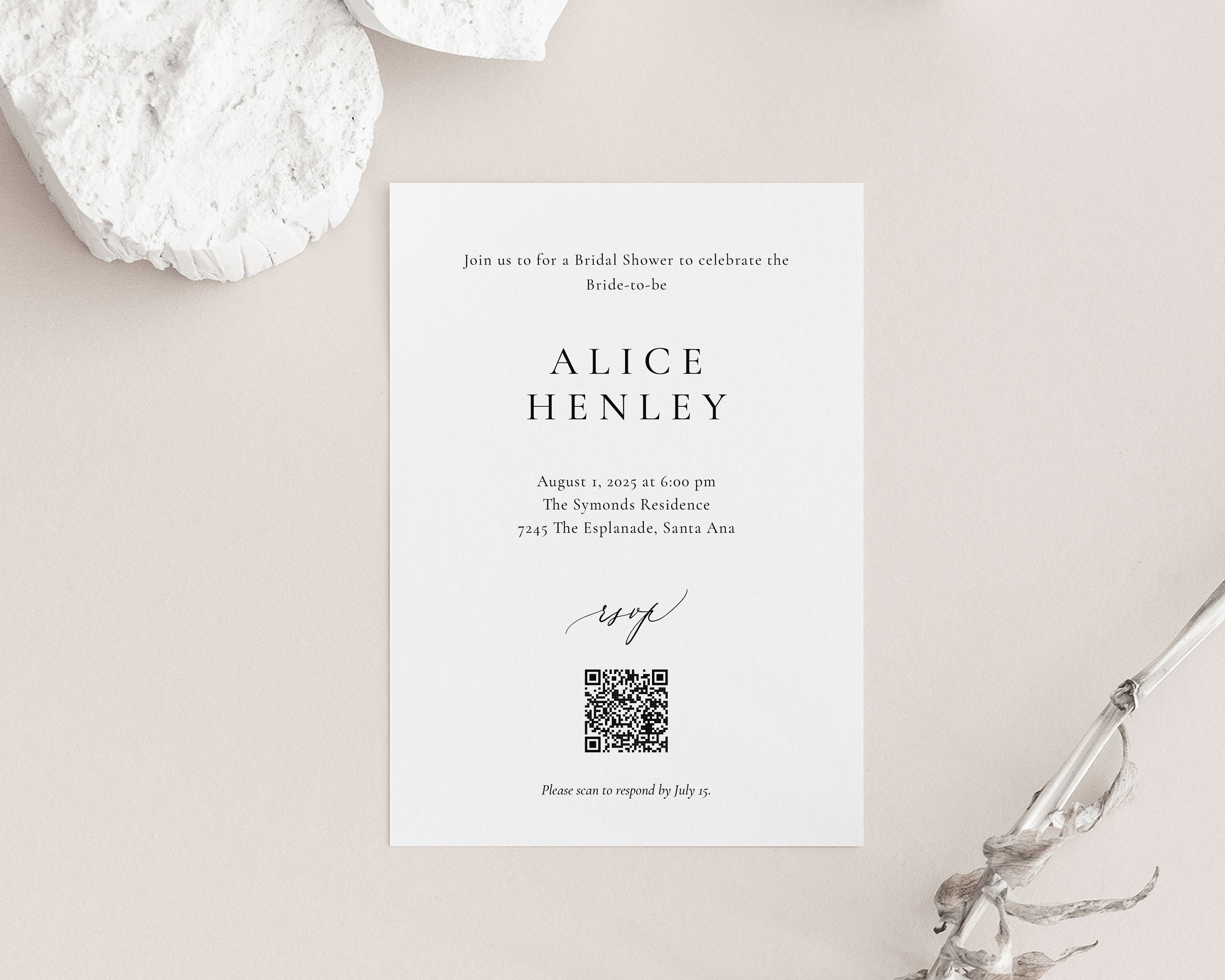 QR Code Bridal Shower Invitation Template Classic Minimalist - Etsy