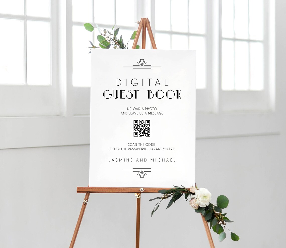 Gatsby Digital Guest Book Sign QR Code Guest Book Online | Etsy