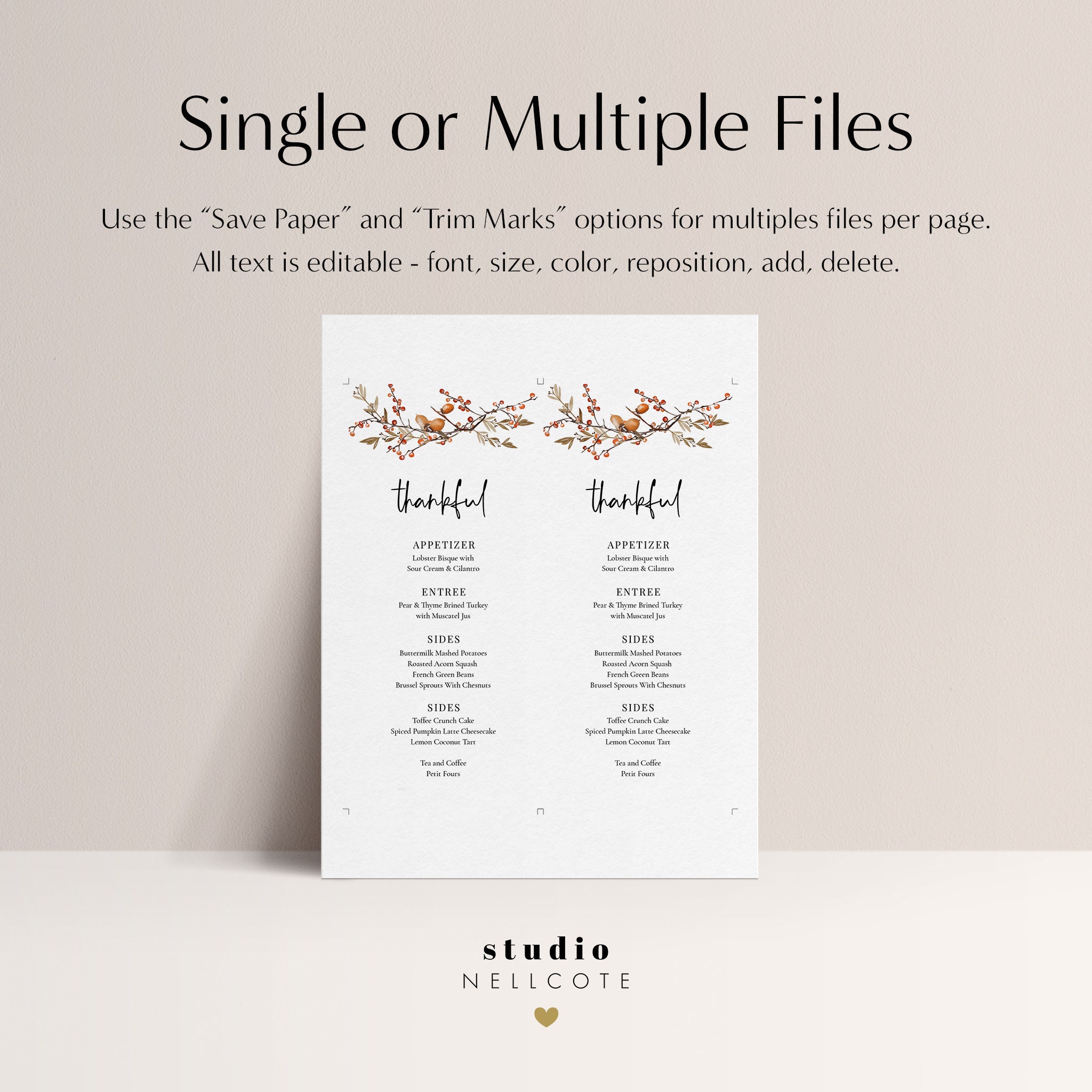 Rustic Thanksgiving Thankful Menu, Fall Foliage Menu, Autumn Menu ...