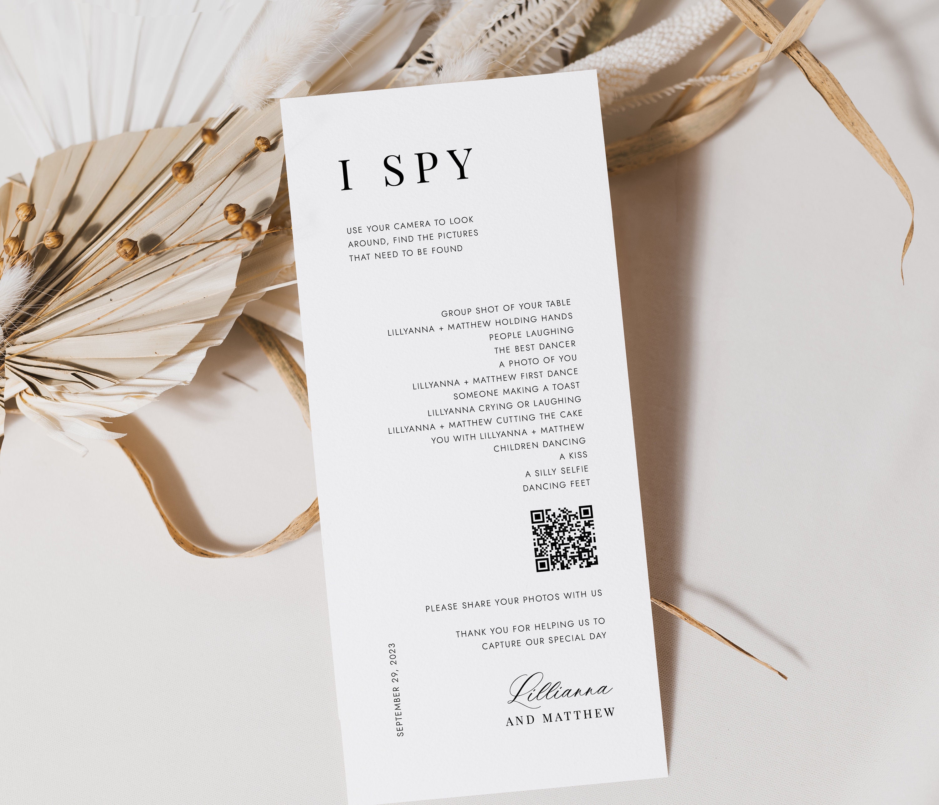 I Spy With QR Code Guest Photo Sharing Wedding Game Card - Etsy