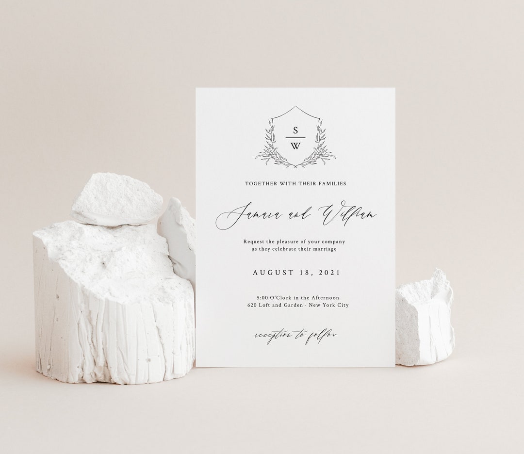Wedding Crest Invitation, Calligraphy Wedding Invite, Classic ...