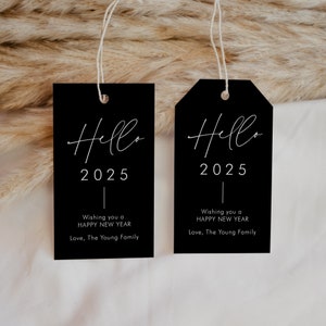 Black Hello 2025, Happy New Year Gift Tag, New Year Template ...