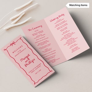 Bow Bar Menu Sign, Red Pink Handwritten Wedding Drinks List Signage ...
