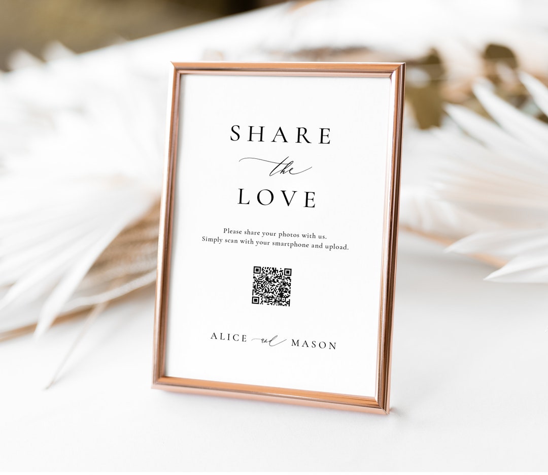 Classic Minimalist Share the Love Photo Sign With QR Code, Guest Photo ...