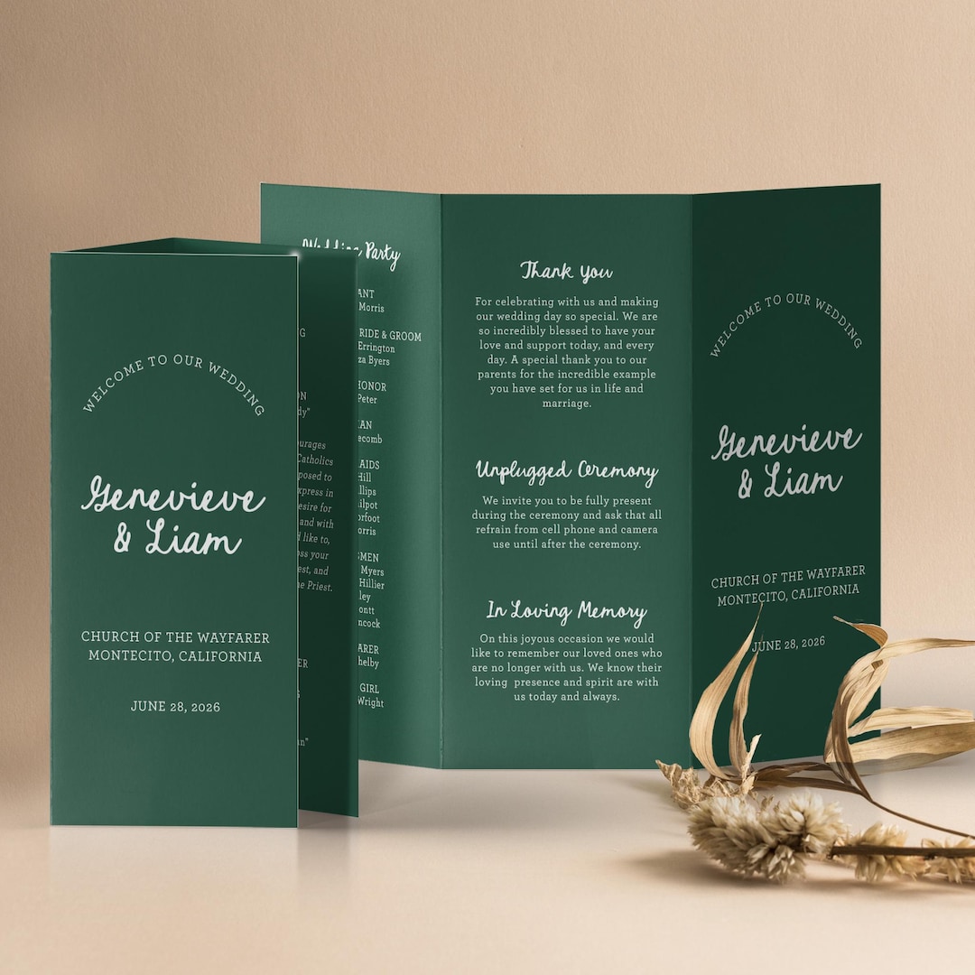 Forest Tri-fold Wedding Program, Triple Fold Template, Catholic or ...