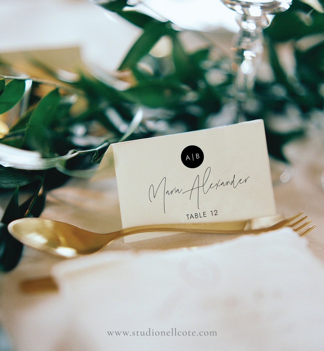 Minimalist Wedding Place Card Template - Modern Monogram Table Decor, Studio Nellcote DIY ...