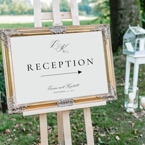 Reception This Way Sign, Calligraphy Monogram Wedding Reception ...