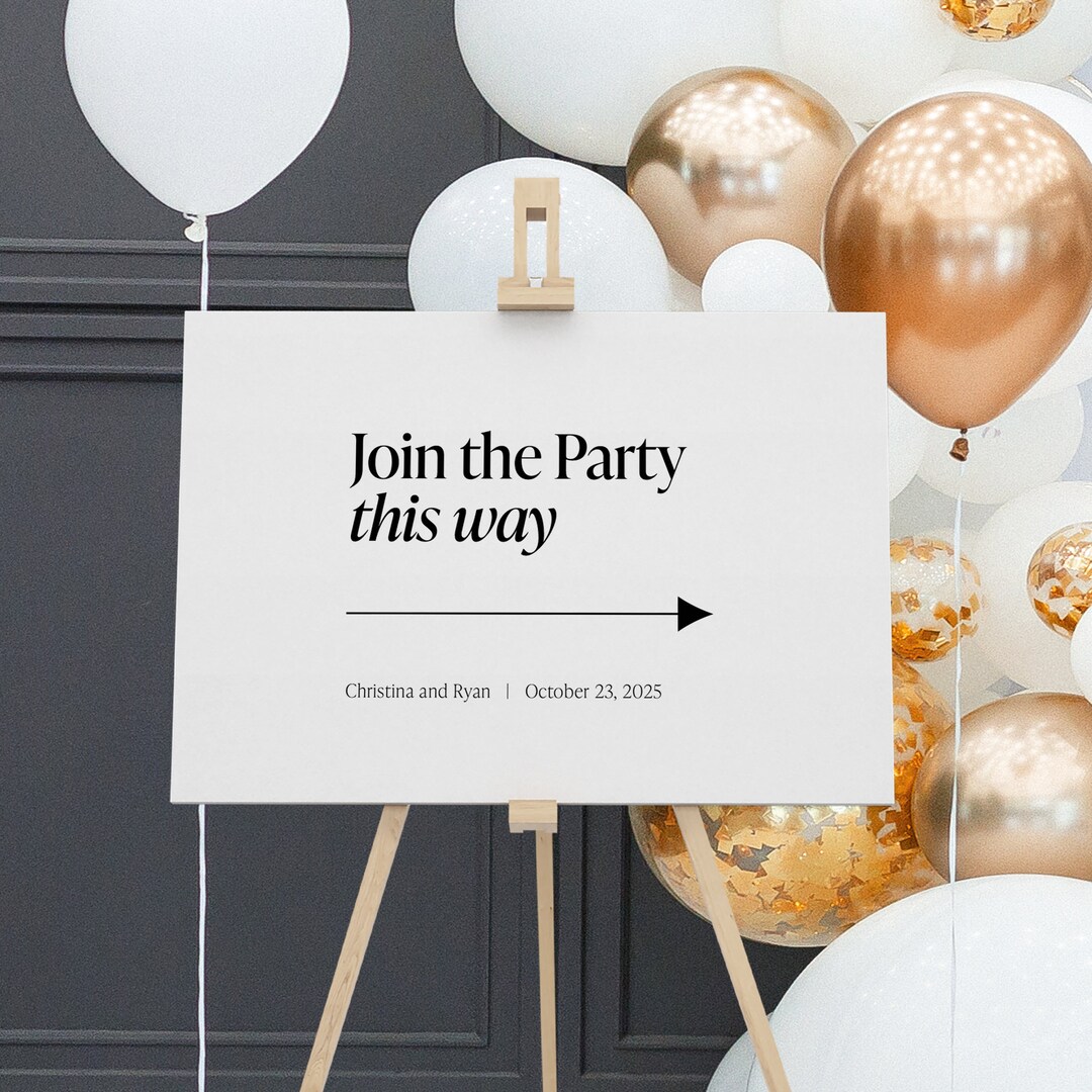 Party This Way Sign, Ultra Minimalist Wedding Reception Printable ...