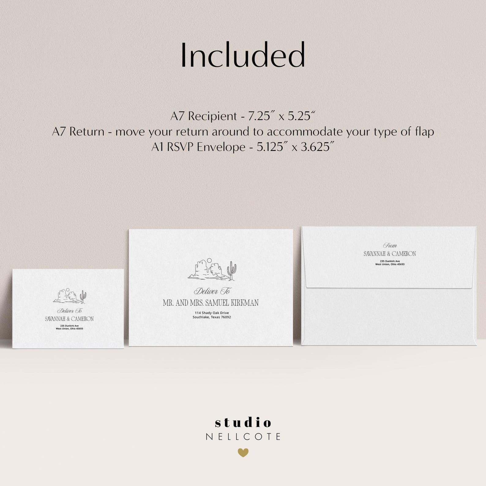 Desert Wedding Envelope Template, Minimalist Wild West DIY Editable ...