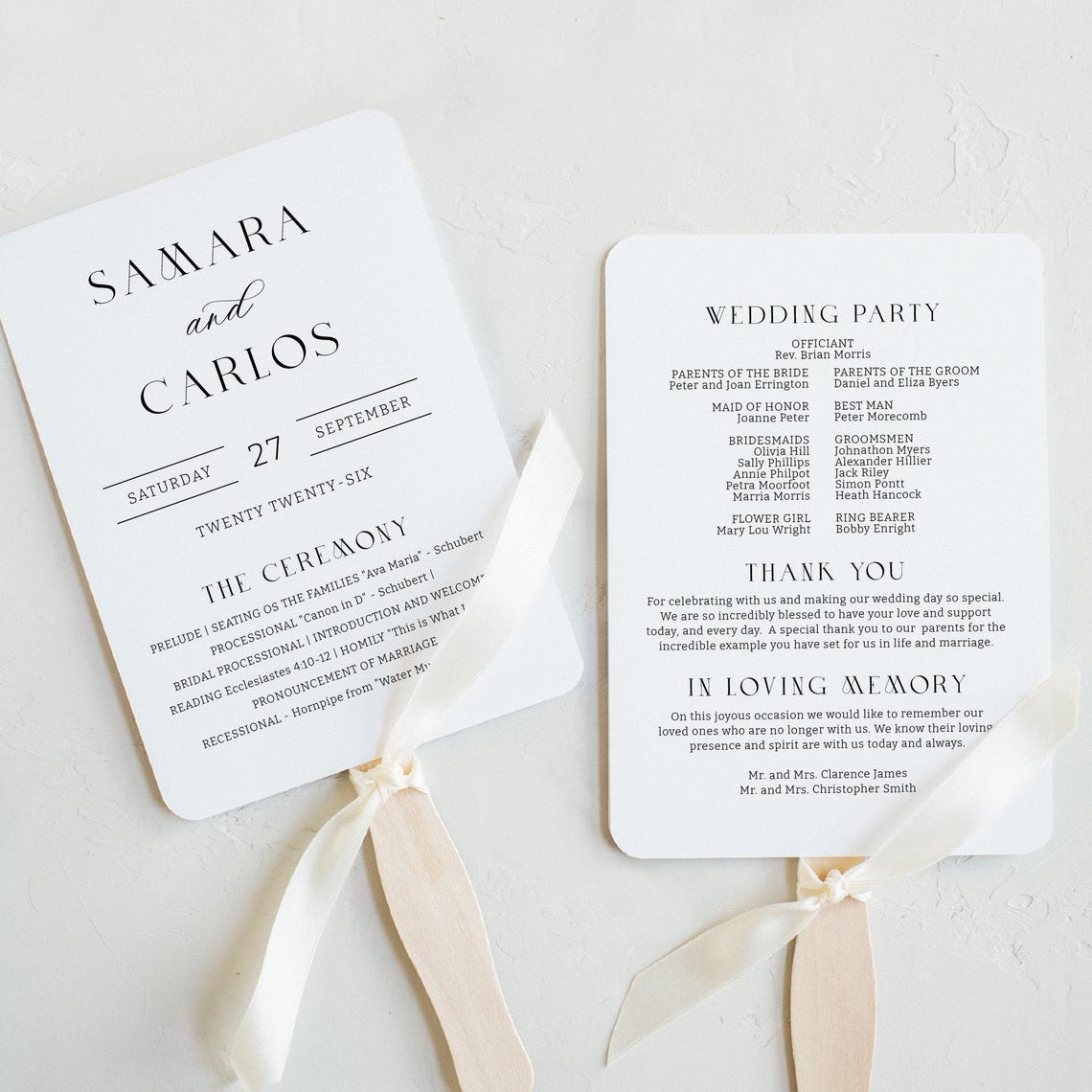 Romantic Minimalist Fan Program Printable, Ceremony Fan, Wedding ...