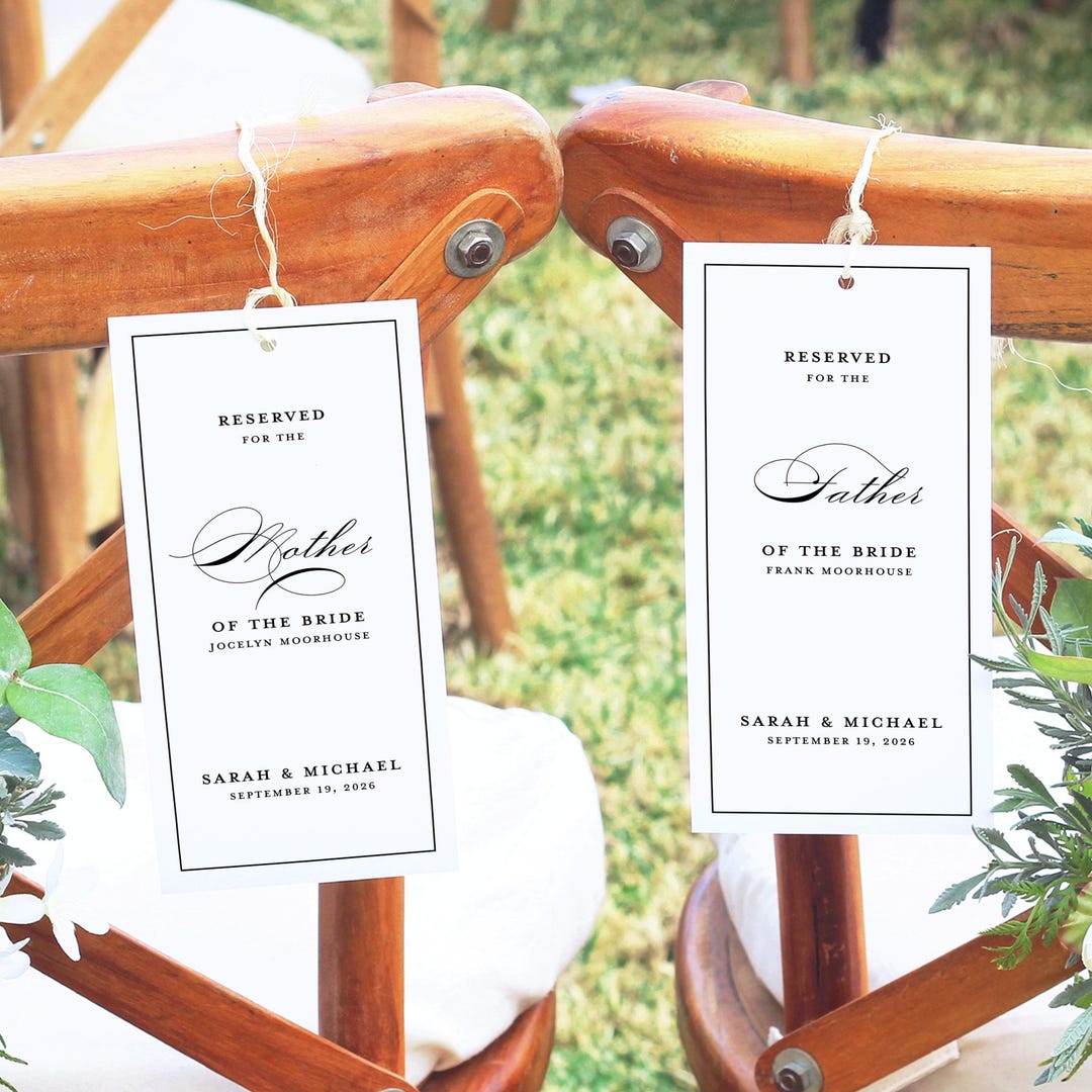 Wedding Chair Tag, Ceremony Seating Template, Traditional and Elegant ...