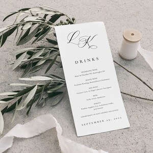 Calligraphy Monogram Bar Menu Template Card, Elegant Initials Wedding ...