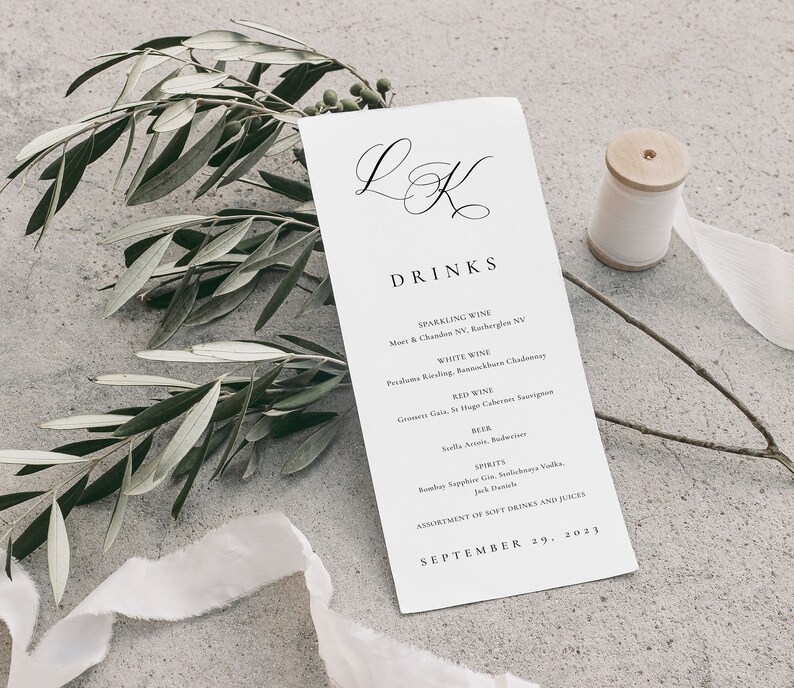 Calligraphy Monogram Bar Menu Template Card, Elegant Initials Wedding ...
