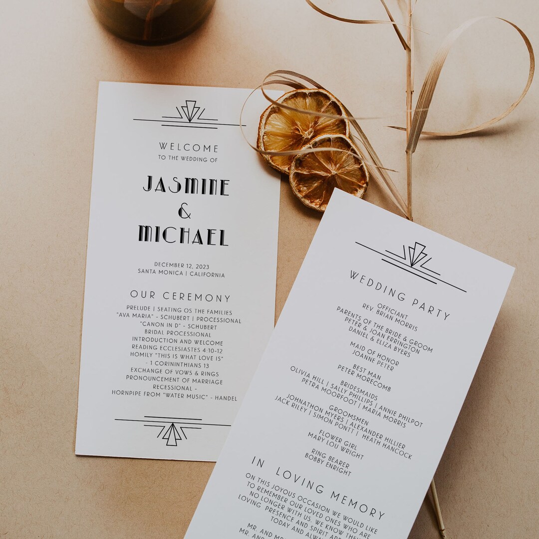 Great Gatsby Wedding Program Template, Art Deco Ceremony Program, Jazz ...