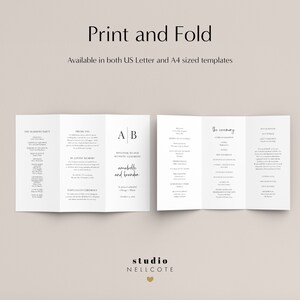 Minimalist Initials Tri Fold Wedding Program Template, Modern Monogram Trifold Program, Catholic ...