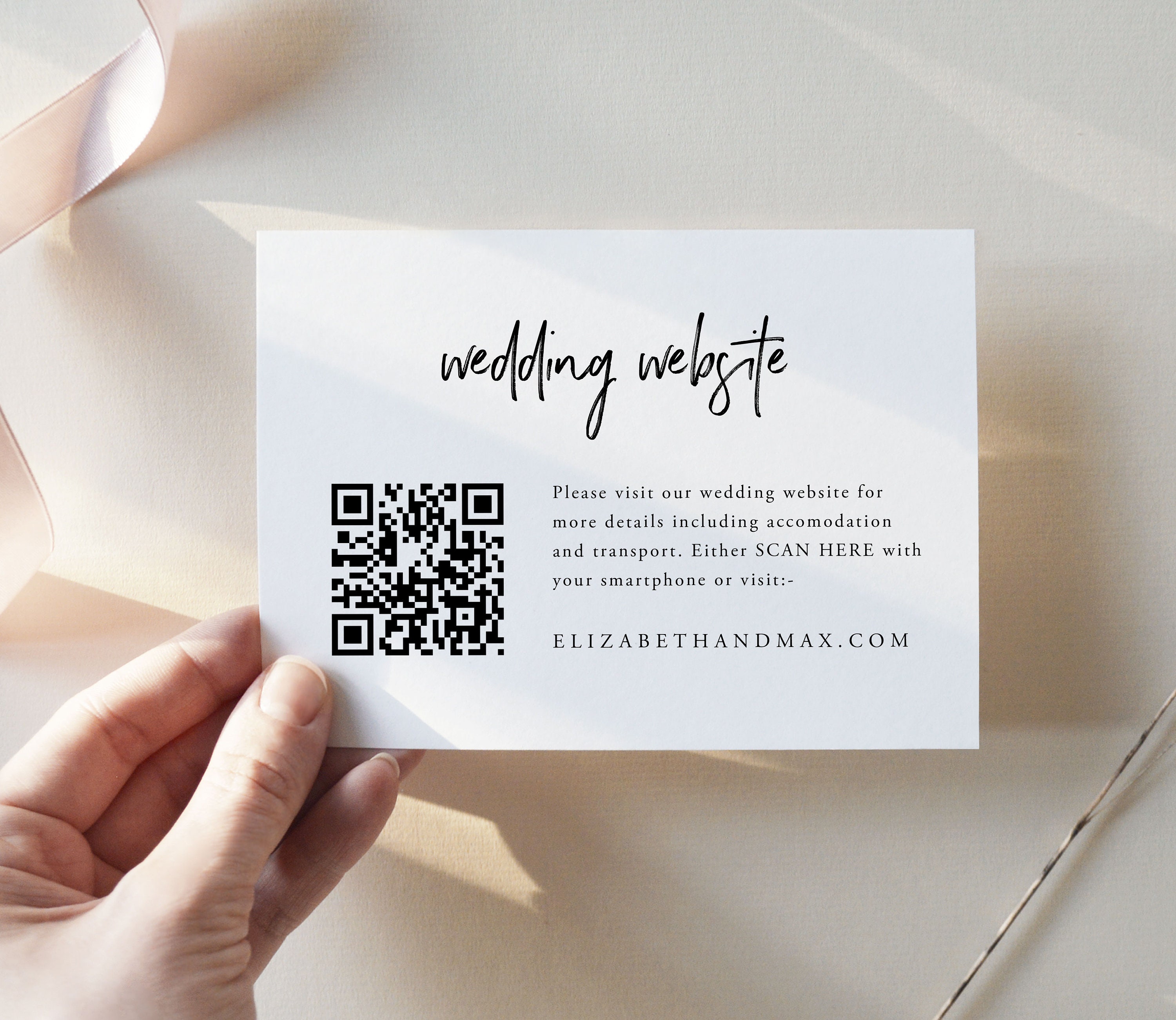 Modern Script Wedding Website QR Code Insert Card Printable | Etsy