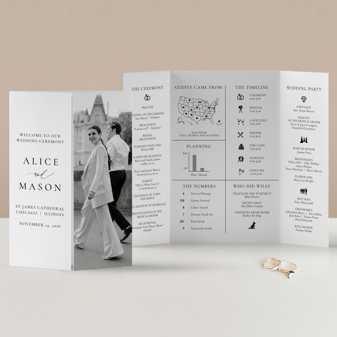 Gatefold Infographic Wedding Program With QR Code, Fun Order of Events ...