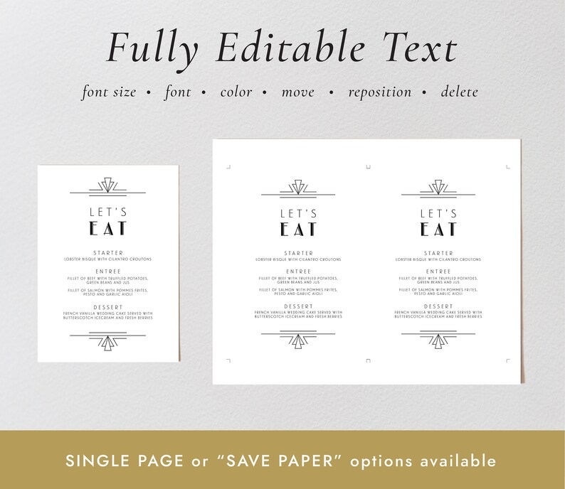 1920s Art Deco Menu 5 X 7 Template Great Gatsby Wedding Menu - Etsy