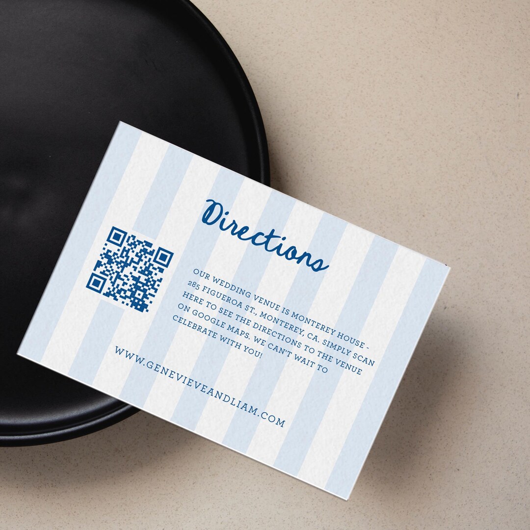 Directions Card With QR Code, Preppy Stripes Printable Location ...