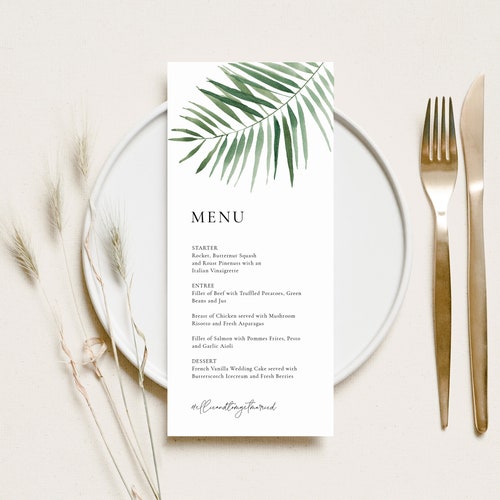 Palm Tree Menu Template Tropical Wedding Menu Beach Wedding - Etsy