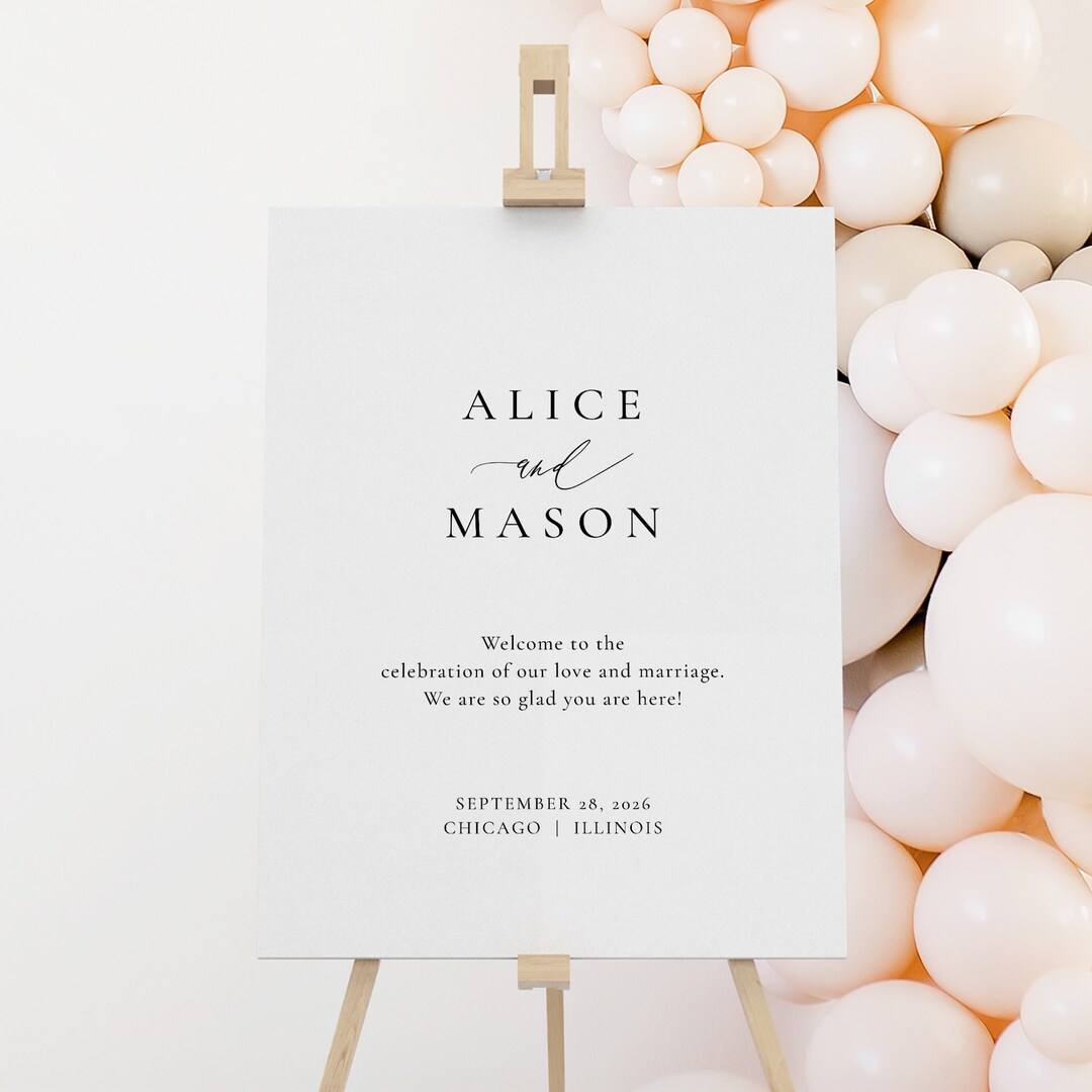 Classic Minimalist Wedding Welcome Sign, Simple and Elegant DIY ...