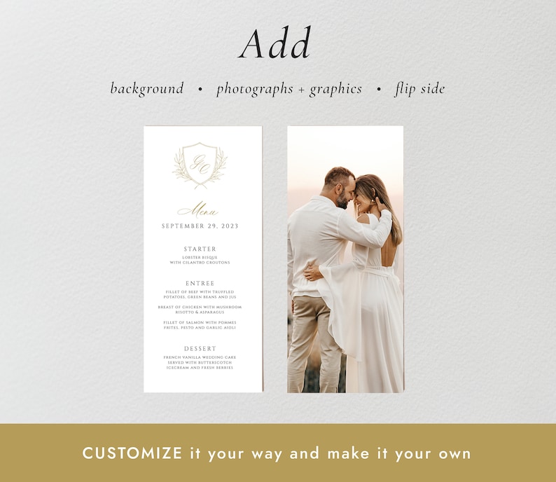 Romantic Gold Monogram Menu Template Bridgerton Wedding Menu - Etsy ...
