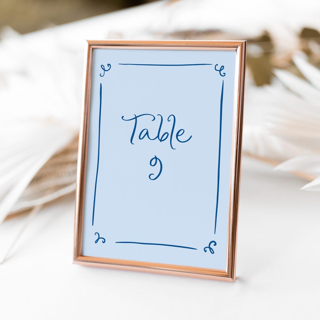 Hand Drawn Table Numbers Template, Reception Number Signs With Curly ...