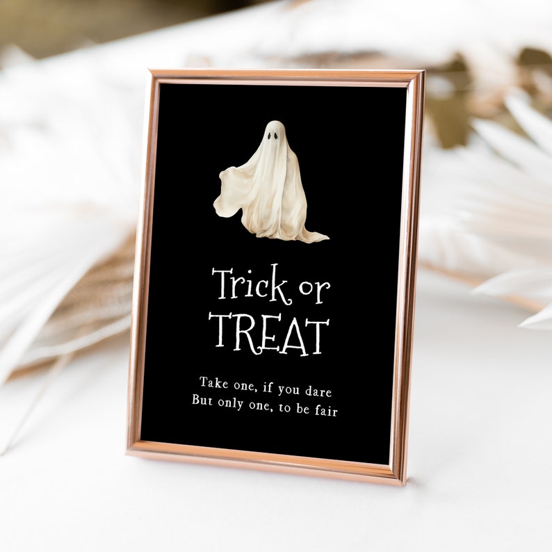 Trick or Treat Station Sign, Halloween Ghoulish Ghost Party Sign ...