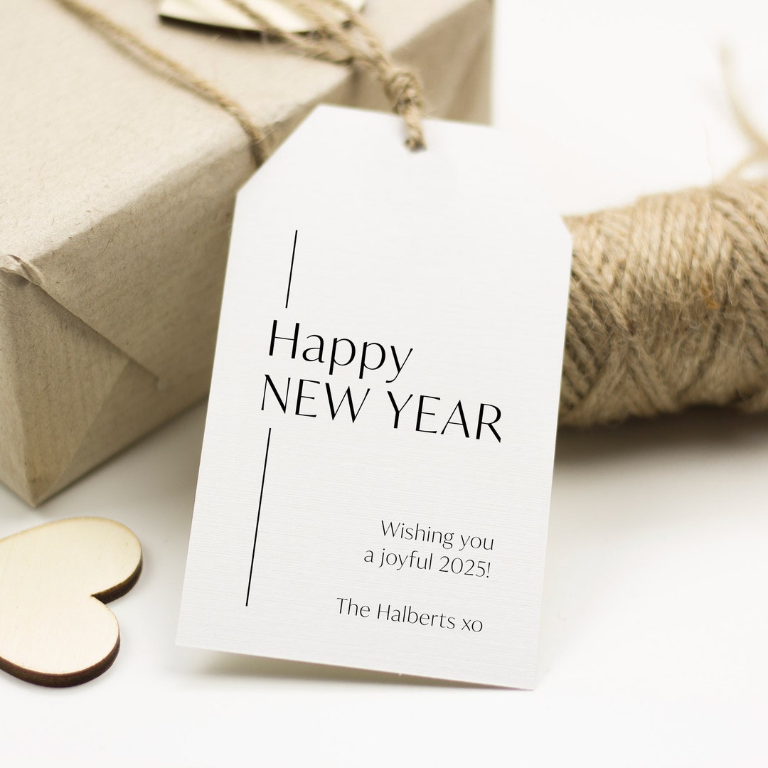 Chic Happy New Year Gift Tag, Happy New Year 2025, Minimalist Gift Tag ...