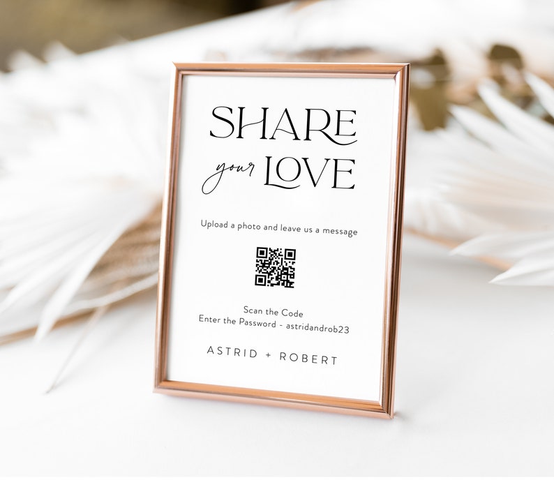 Modern Luxe Share Your Love Sign, QR Code Digital Guest Book, Online ...