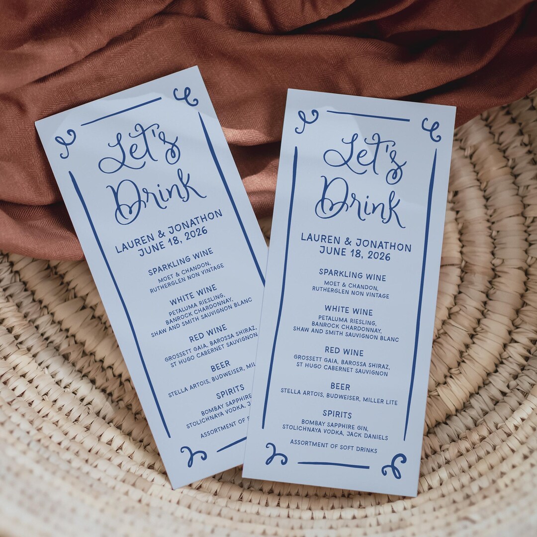 Curly Frame Bar Menu, Wavy Handwritten Drinks List Template, Whimsical ...