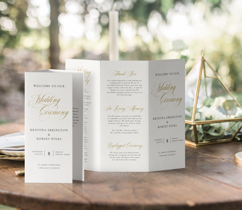 Gold Tri Fold Wedding Program Template Trifold Program - Etsy