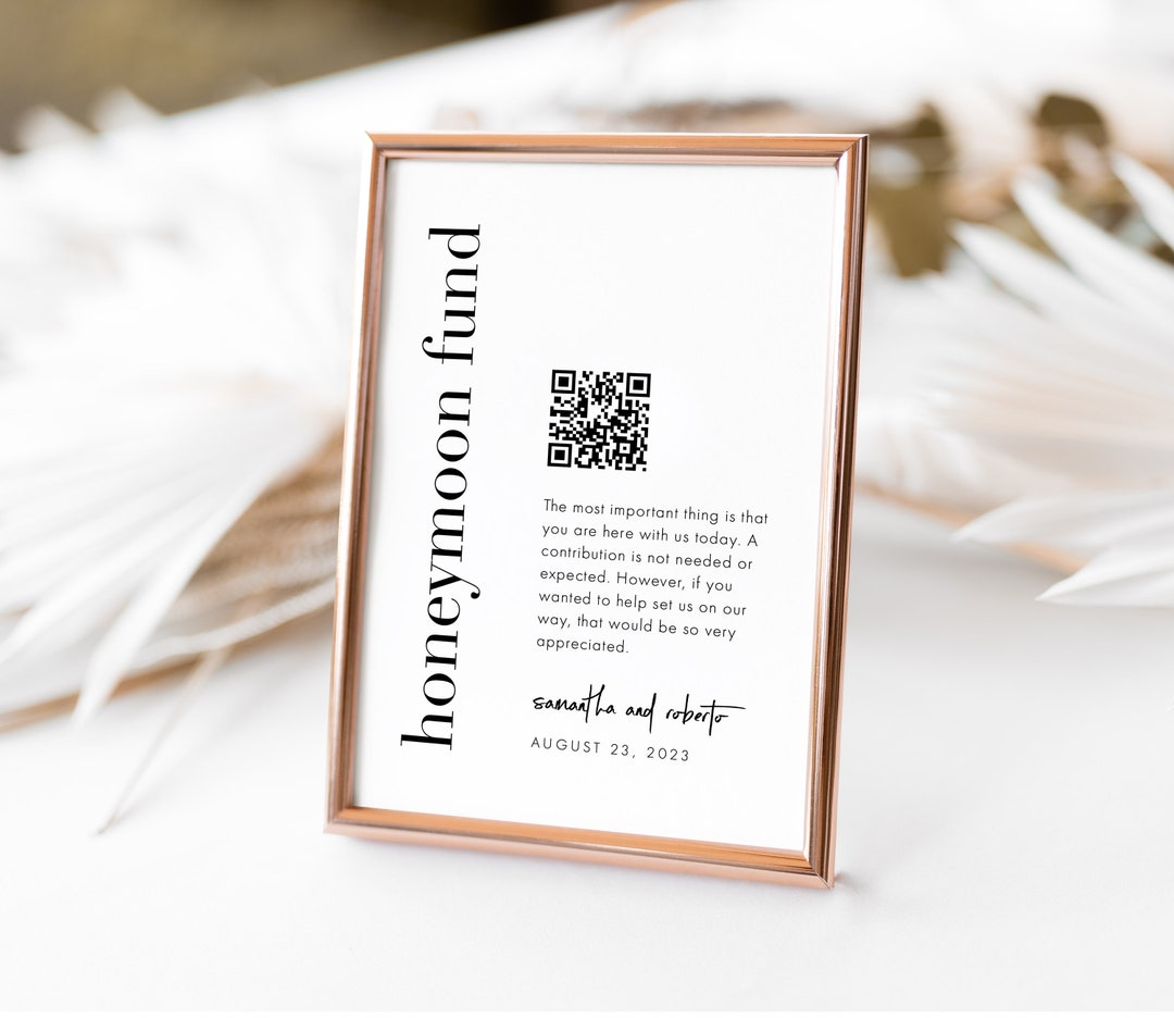 Honeymoon Fund Sign, QR Code Sign, Digital Wishing Well, Wedding Cash ...