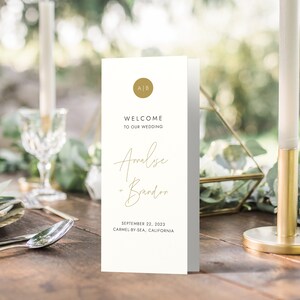 Gold Modern Monogram Folded Wedding Program, Minimalist Bi-fold ...