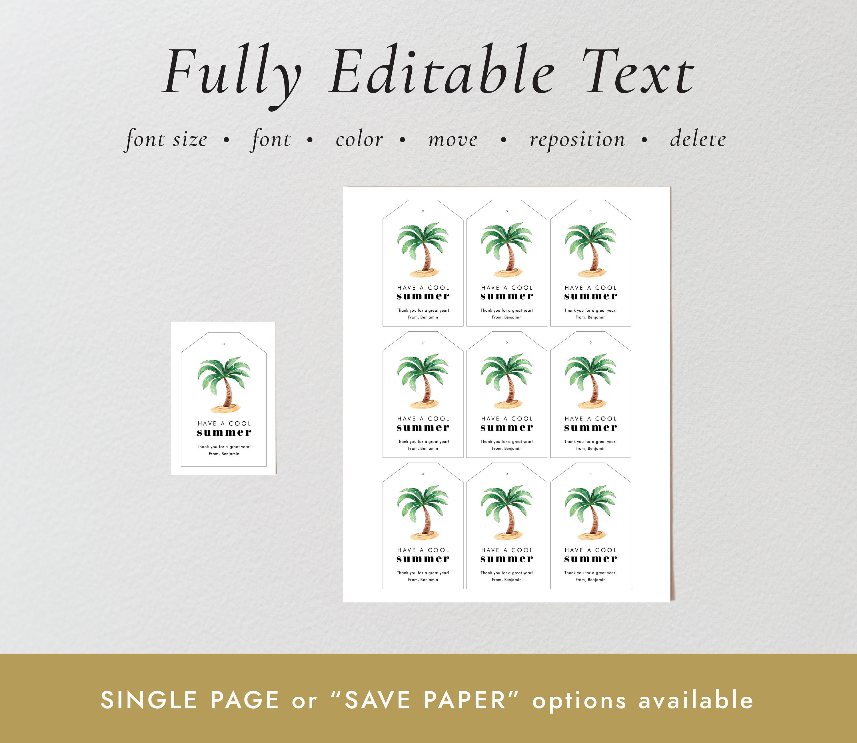 Watercolor Palm Tree Summer Gift Tags End of School Favor - Etsy