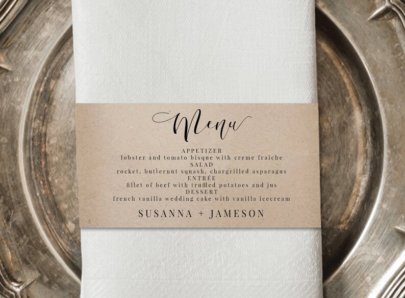 Wedding Menu-napkin Ring Menu-napkin Wrap Menu Template-menu Cards-menu ...