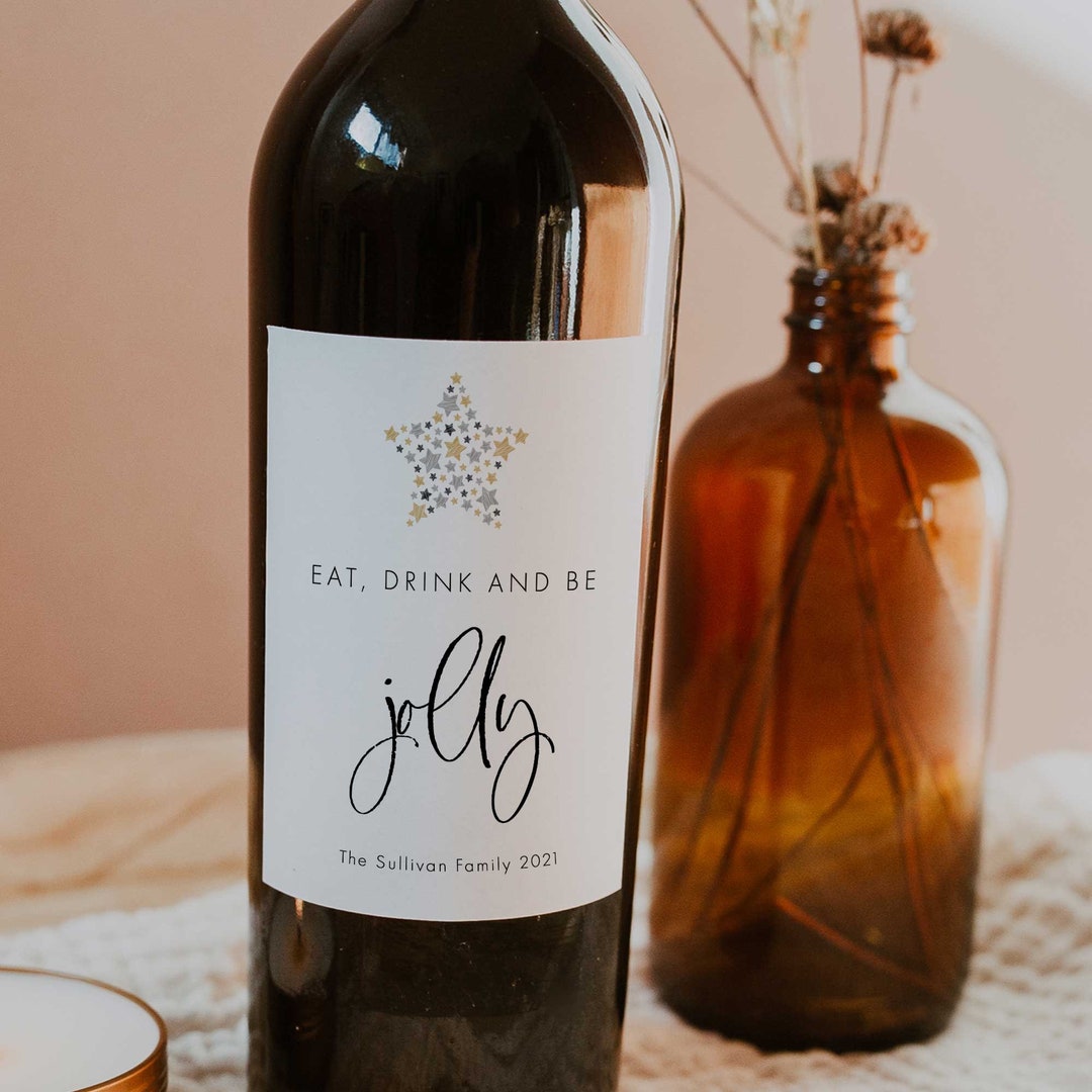 Christmas Wine Label Template, Eat, Drink and Be Jolly, Christmas Star ...